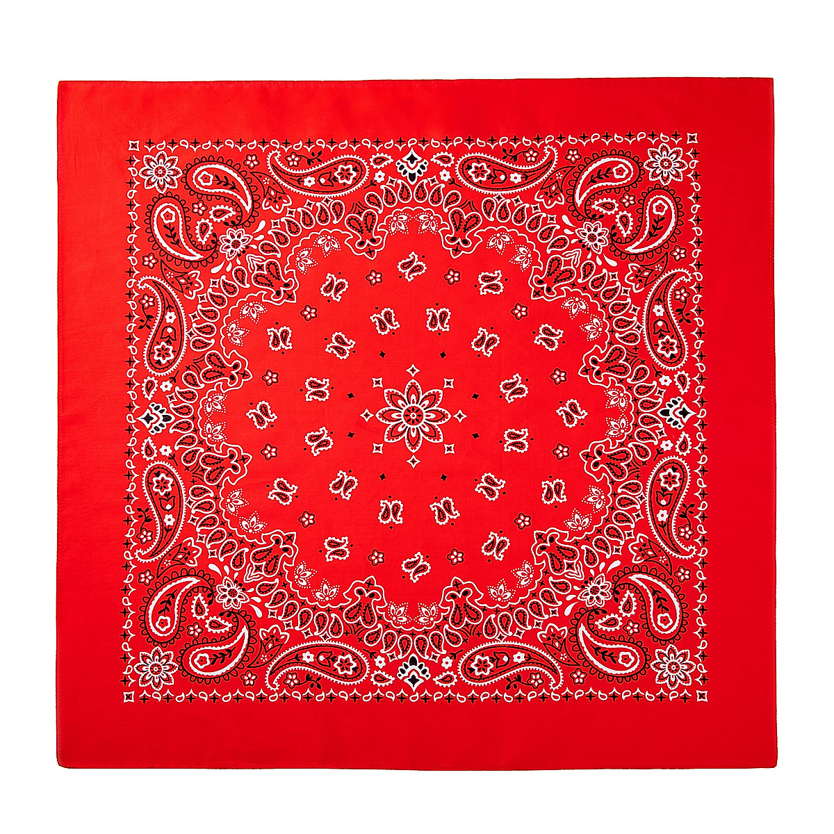 EVERY-VILLE Where EVERYone is Welcome 6-Pack Large Cotton Bandanas for Men - Paisley, 22x22 In, Red Black Blue - Cowboy Head Handkerchief Pocket Squares