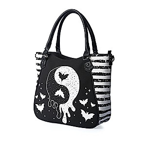 Lost Queen Gothic Stripe Tote Bat Handbag Yin Yang Shoulder Bag Crossbody Purse