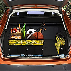 Car Trunk Organizer Yellow Lemon Back Seat Big Size Car Storage Bag with Detachable Dividers Car Accessories Portable Collapsible Trunk Cargo Organizer Grocery Box for SUV