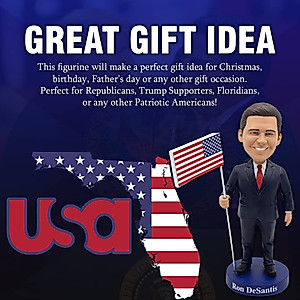 Governor Ron Desantis Bobblehead Collectible | 7” Tall Resin Figurine of Desantis Holding an American Flag | Governor Desantis Bobble