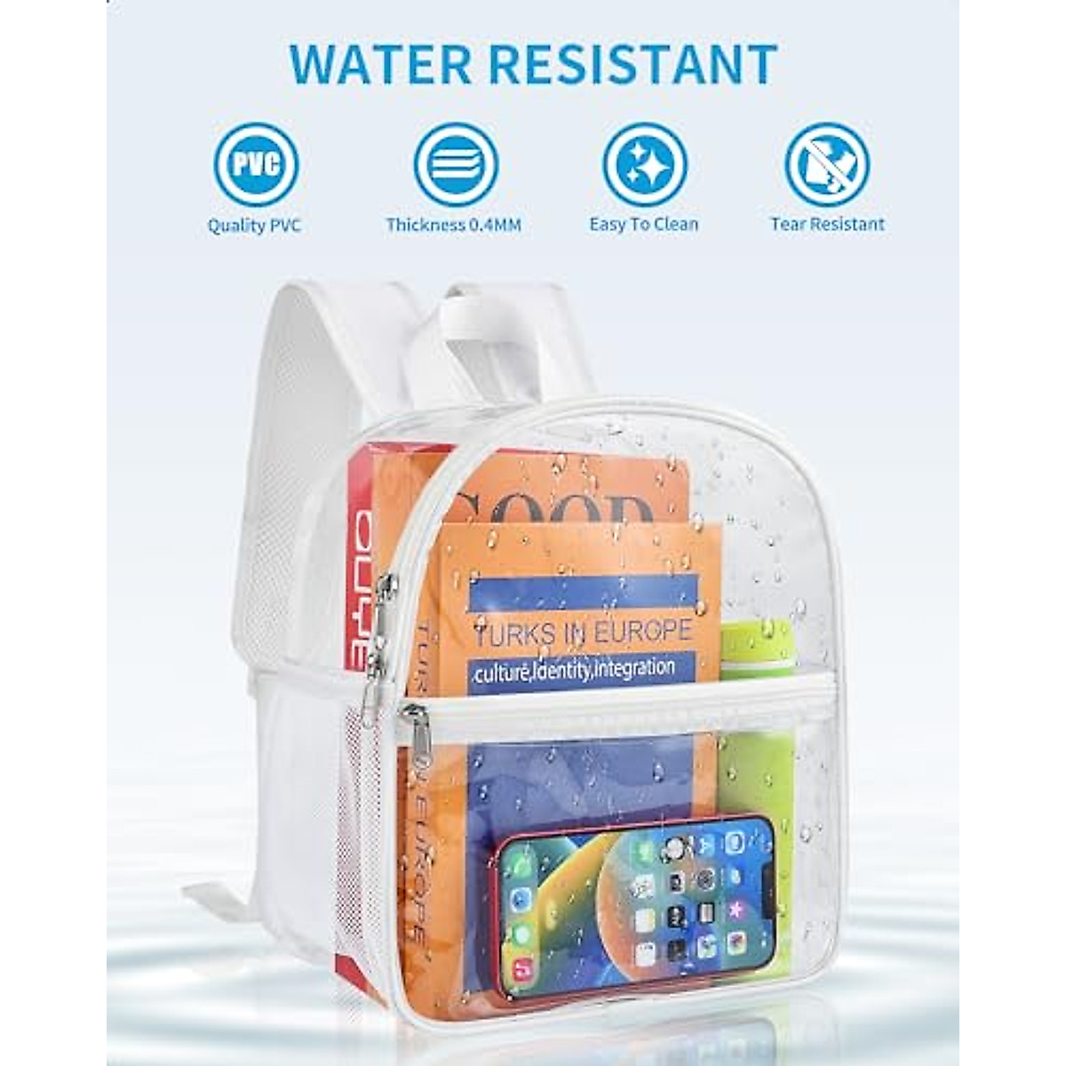 Paxiland Clear Backpack Stadium Approved 12×12×6 with Reinforced and Wider Shoulder Straps, Small Clear Bag for Schools, Concerts, Work, Festivals and Sporting Events - White