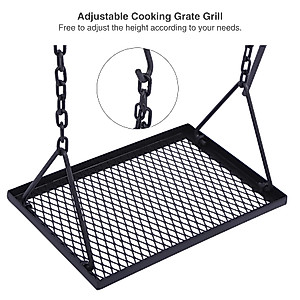 Lineslife Grill Swing Hanging Campfire Cooking Stand with Adjustable Iron Grill Grate, Collapsible Campfire Cooking Rack with Hooks and Accessories for BBQ Picnic, Outdoor Camping Cookware, Dutch Oven