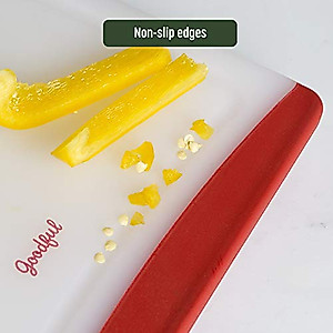 Goodful Cutting Board (3 Piece Set)- Non-Slip Edges, Easy Grip Handles, Made without BPA, Non-Porous, Dishwasher Safe, Multiple Sizes, Red