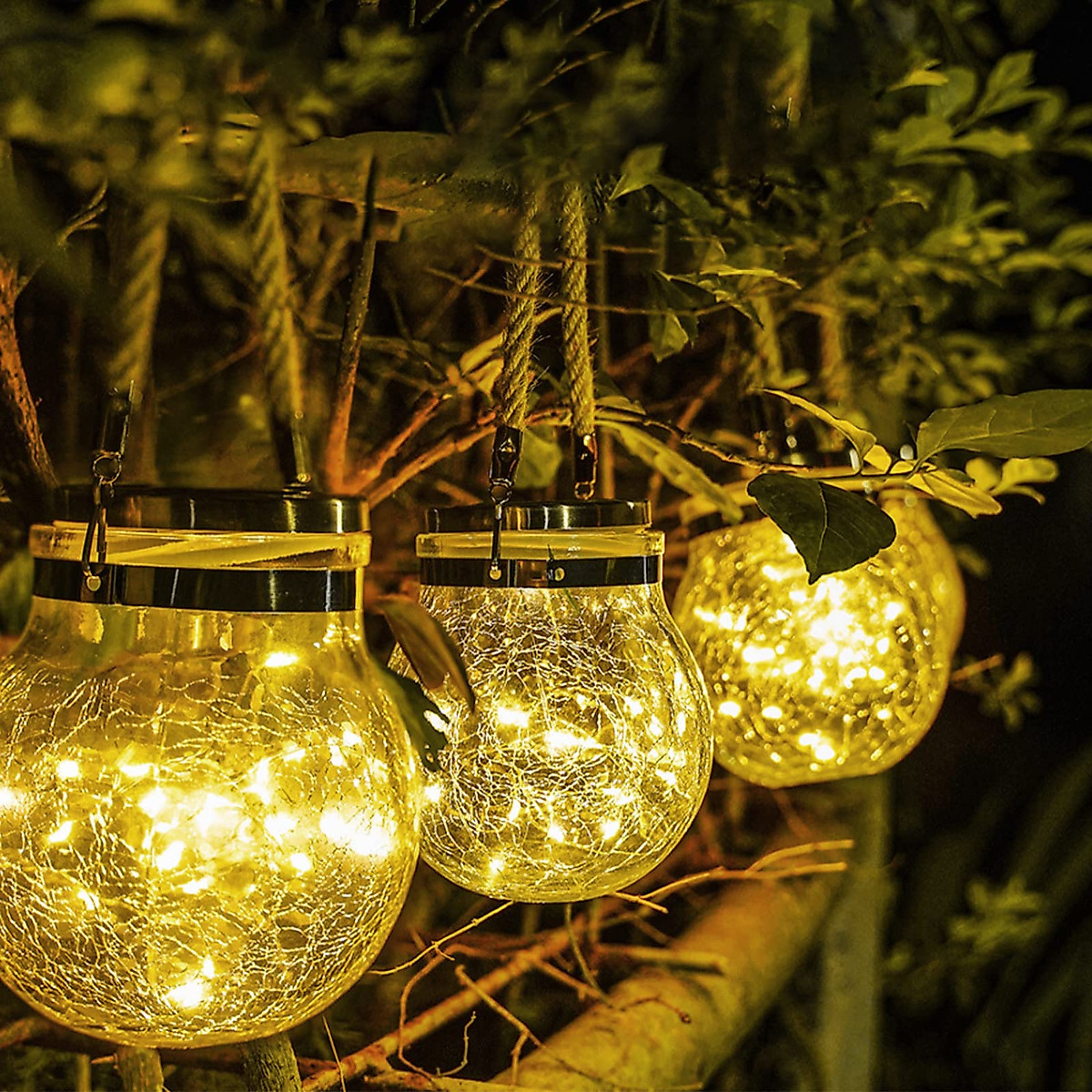 aboxoo Solar Light Hanging Lantern LED 2 Packs Solar Lights Crackle Glass Ball with Warm Light ,Waterproof Solar Powered Lanterns Decorative for Patio Garden Yard.