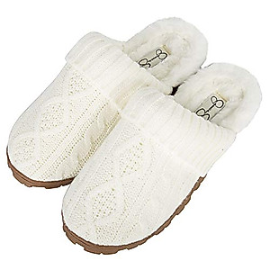 Jessica Simpson Womens Soft Cable Knit Slippers with Indoor/Outdoor Sole, Cream, Small