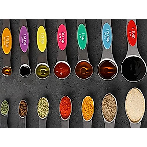 Magnetic Measuring Spoons Set of 7 Stainless Steel Stackable Dual Sided Teaspoon Tablespoon for Measuring Dry and Liquid Ingredients, Fits in Spice Jar