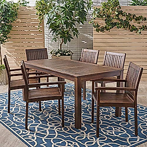 Christopher Knight Home Odin Outdoor 7-Piece Acacia Wood Dining Set, Dark Brown