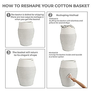 Goodpick Laundry Hamper | Woven Cotton Rope Dirty Clothes Hamper Tall kids Curve Laundry Basket Large, (White, 25.6 x 17.71 Inch)