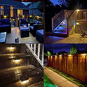 DenicMic Solar Deck Lights, Led Solar Step Lights Outdoor for Stair, Fence, Patio, Garden Pathway, Step, Super Bright 10 lumens, 2 Lighting Modes, Acrylic Bubbles Warm White/Color Changing 6 Pack