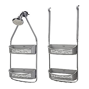 BLACK+DECKER 2-Way Convertible Hanging Anti-Swing Shower Caddy, 2 Way Adjustable Arm, Over The Door, Loofah & Razor Hooks, Storage & Organization, Large and Small Bottles and More, Grey