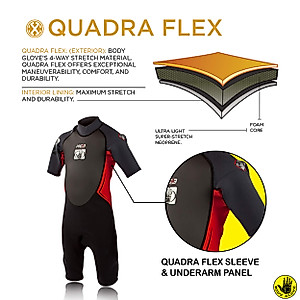 Body Glove Junior's Pro 3 Spring Wetsuit (Size 12) - Kids Suit Boys & Girls Swim Wear Short Sleeve Neoprene Open Water Thermal Short Pants Legs One Piece Childrens Bodysuit, Royal/Silver (9167J-12-RED)