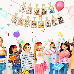 Birthday Photo Banner, Suitable for Kids and Adults Birthday Party Decoration, Annual Milestone Golden Happy Birthday Banner (gold)