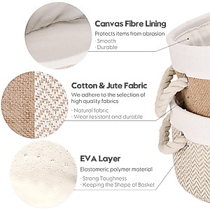 Sea Team 2-Pack Small Jute and Canvas Storage Baskets with Cotton Rope Handles - Ideal for Toiletries, Toys, Sundries, Desk Gadgets