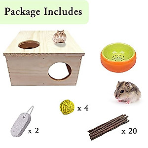 Tfwadmx Multi-Chamber Hamster House Maze Multi-Room Pine Wooden Hideouts Resting Platform Hut Exploring Tunnel Toys Habitats Decor for Mice, Gerbils, Gerbils, Mouse, Lemmings and Other Small Rodents