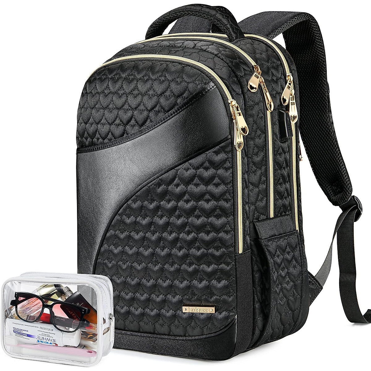 Laptop Backpack for Women, 17.3 Inch Girls College Students Backpack with USB Charging Port, Multi-layer Commuting Daypack Waterproof Rucksack for Staff Working/Teachers/Business (with Toiletry Bag)