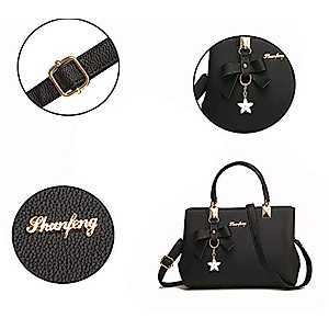Andongnywell Ladies PU Leather Top Handle Satchel Handbags Shoulder Tote Bags Purses and Handbags with Bow Pendant