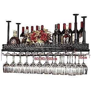 LAJUU Wine Racks,European Pattern,Hanging Wine Glass Rack,Vintage Wine Shelf Wine Bottle Holder,Rustic Wine Holder Stemware Holder Adjustable Height for Living Room Restaurants Bars/Black/100 * 35Cm