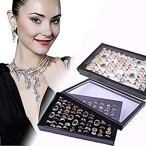ZLY Jewelry Rings Display Tray Velvet 100 Slot Case Box Jewelry Storage Box