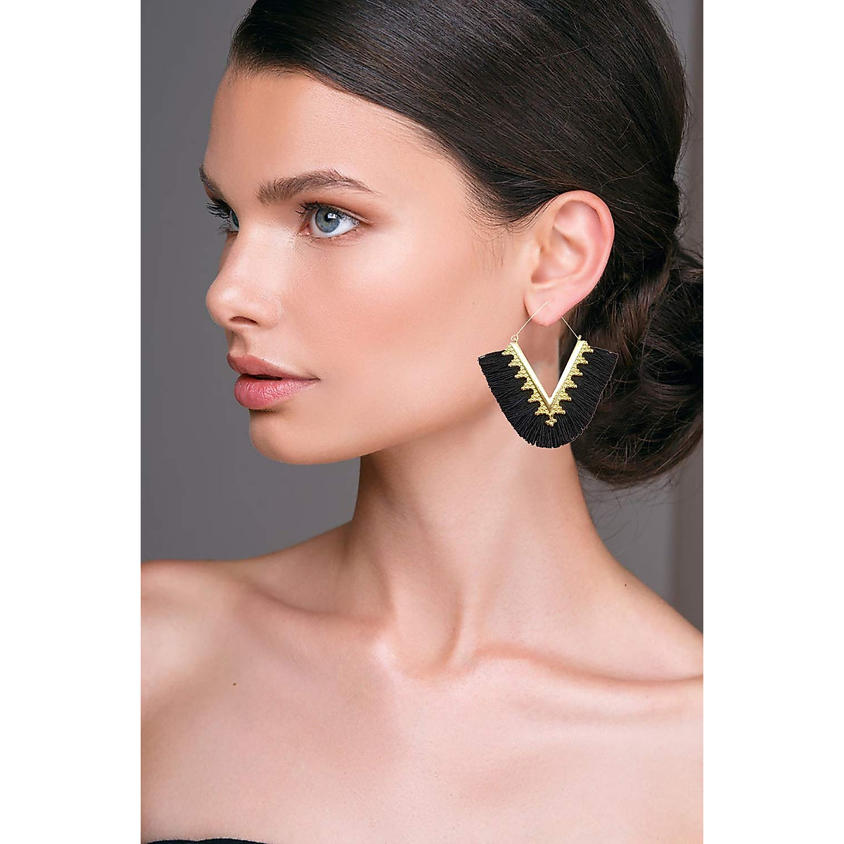 Statement Tassel Earrings, Delicate Bohemian V Shap Tassel Hoop Earring Elegant Fringe Drop Dangle Earrings for Women