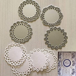 Metal Die Cuts Set Include 4 Different Patterns Round Lace Flower Border Cutting Dies Cut Stencils for Scrapbooking Photo Album Decorative Embossing Paper Dies for Card Making Template (Silver)