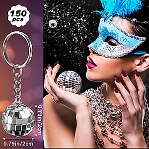 Kigeli 150 Pack Disco Ball Keychain Bulk 0.79'' Discoball Ornaments Silver Disco Accessories for 1970s Disco Party Favor