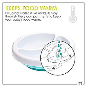 bblüv - Platö - Warming Feeding Plate - 3 Compartments with Suction Base for Baby to Toddler (Aqua) - BPA and Phthalate Free, 7.25x2.25x7.25 Inch (Pack of 1)