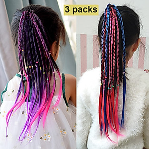 12 Pieces Colored Braids Hair Extensions with Rubber Bands Rainbow Braided Synthetic Hairpieces Ponytail Hair Accessories for Women Kids Girls Party Highlights Cosplay Dress Up