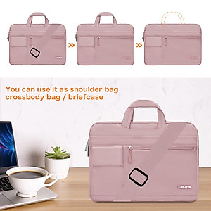 MOSISO Laptop Shoulder Bag Compatible with MacBook Air/Pro,13-13.3 inch Notebook,Compatible with MacBook Pro 14 inch M3 M2 M1 Pro Max 2023-2021,Polyester Flapover Briefcase Sleeve Case, Baby Pink