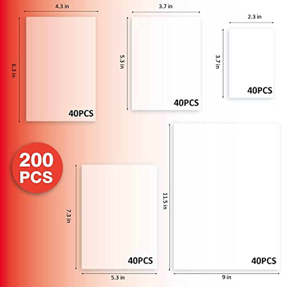 Hartwii 5mil Laminating Pouches 200Sheets Variety Pack Laminating Sheets Letter, Photo, Card, Notecard, ID Badge and Business Card Dry-Erase Friendly Sheets Crystal Clear Laminated Finish