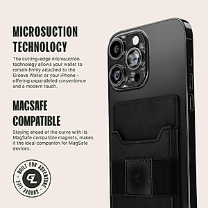 Groove Life Groove Wallet Gun Metal/Black Leather Go Mens Minimalist Aluminum Credit Card Holder, Magnetic Thumb Swipe, RFID Blocking, Magsafe, Genuine Leather Attachment, Lifetime Coverage