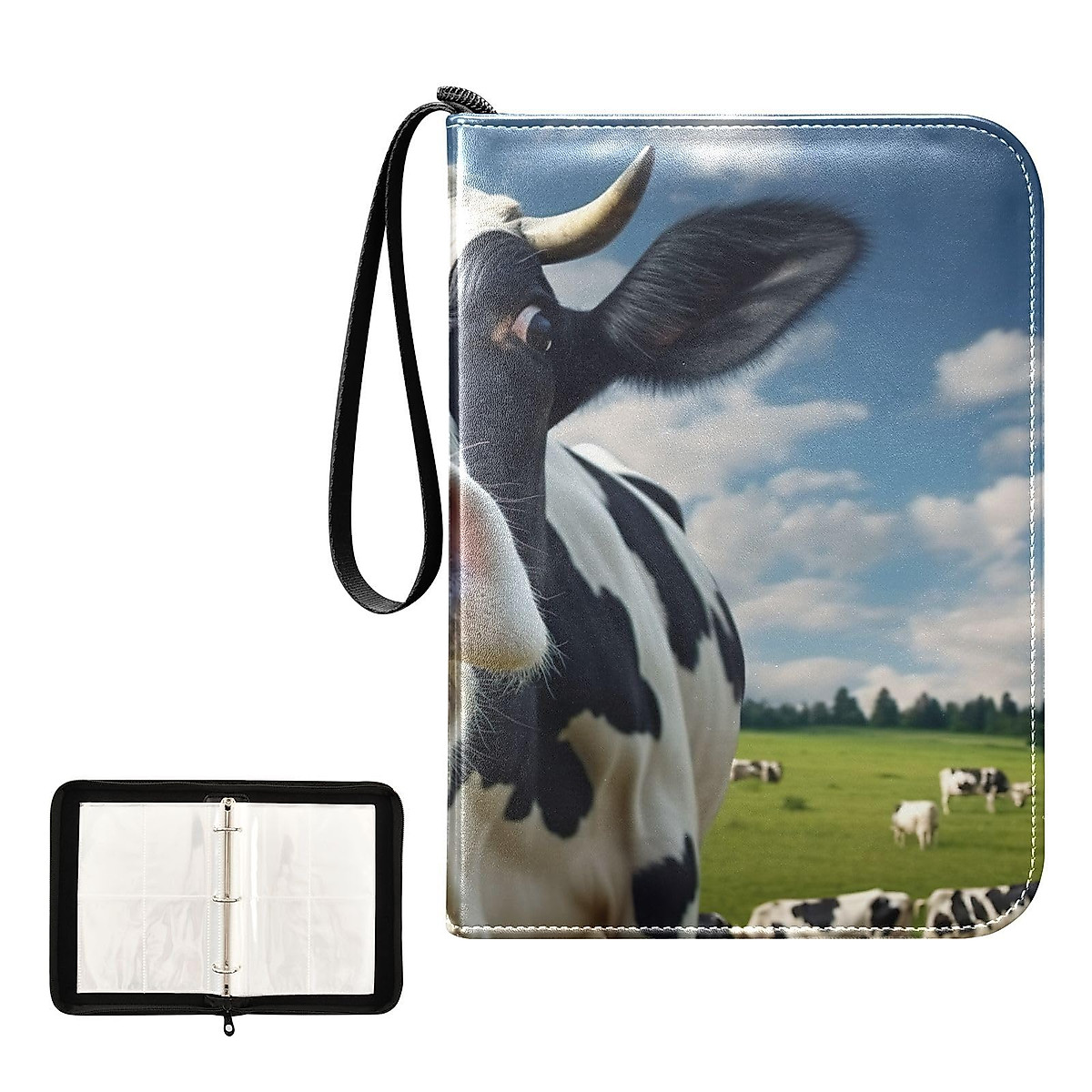 PYBUG Highland Cow Trading Card Binder with Nylon Strap 4-Pocket Waterproof PU Leather Card Collection Binder for 400 Cards Sturdy Card Holder Folders for Game Cards,Sports Cards