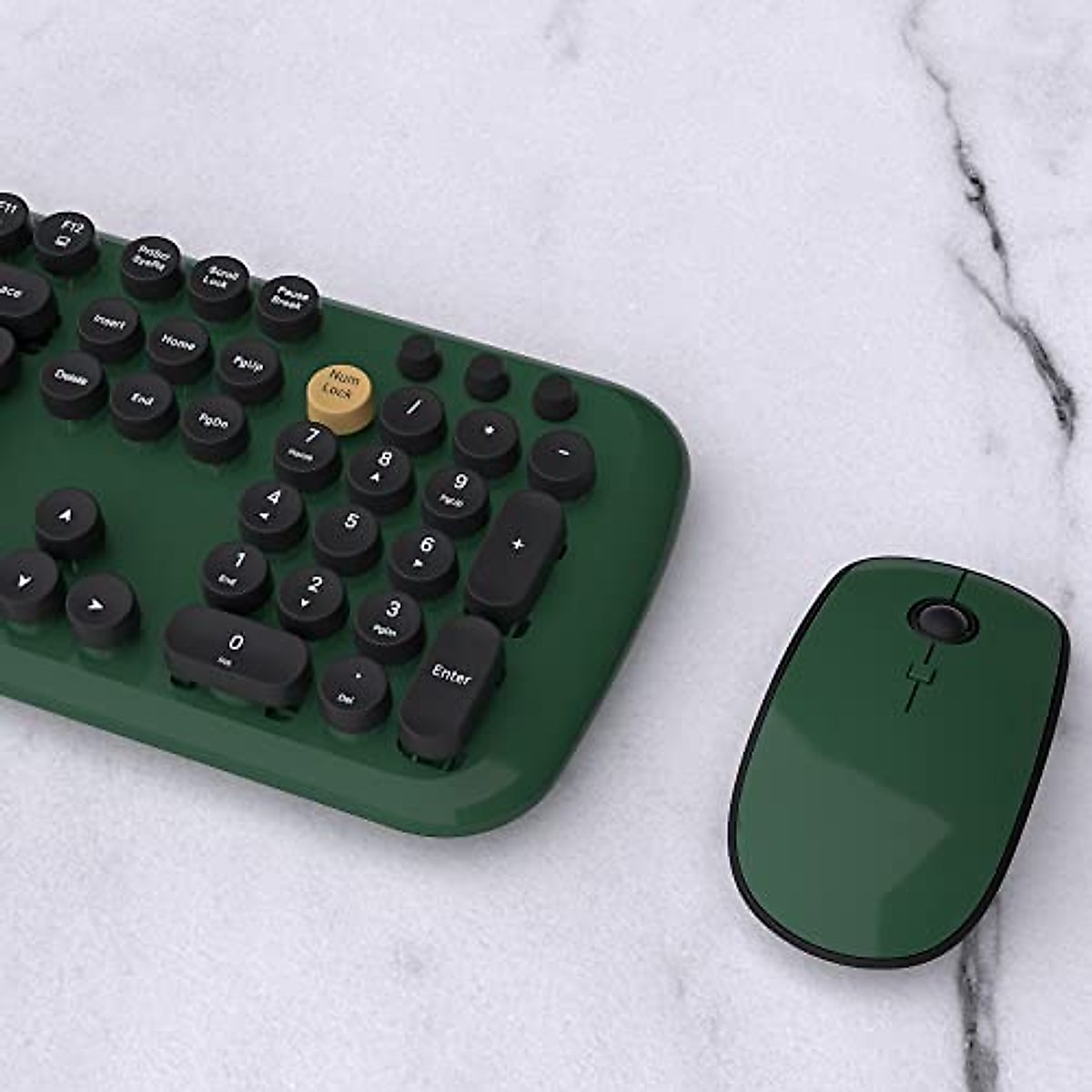 Colorful Wireless Computer Keyboards Mouse Combos, UBOTIE Polychrome Round Keycaps Retro PC Keyboards 2.4GHz Radio Frequency Connection with Optical Mouse(Green-Black)