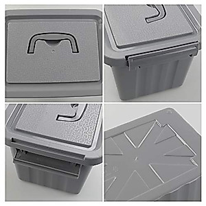 Uumitty 4 Packs Plastic Lidded Storage Box, 6.5 Quart Organizing Latch Bin with Lid/Handles, Grey