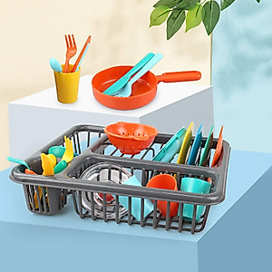 GrowthPic Pretend Play Kitchen Set for Kids, Kitchen Toys Tableware Dishes Playset with Drainer (27 Pcs)