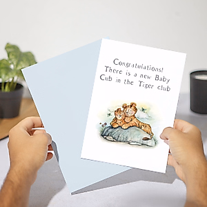 Huxters Baby Boy Cards – Cute A5 Baby Girl Cards Congratulations – Elegant Hello Congratulations Baby Boy Card with Tiger Cub Design – Congratulations Baby Girl Card for New Mom
