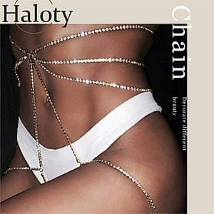 Haloty Sexy Layered Belly Waist Chains Gold Crystal Leg Chain Nightclub Bikini Body Jewelry for Women and Girls