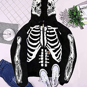 NUFR Skeleton Zip Up Hoodie Skeleton Jacket Black Oversized Streetwear Pullover Sweatshirt for Men, XX-Large