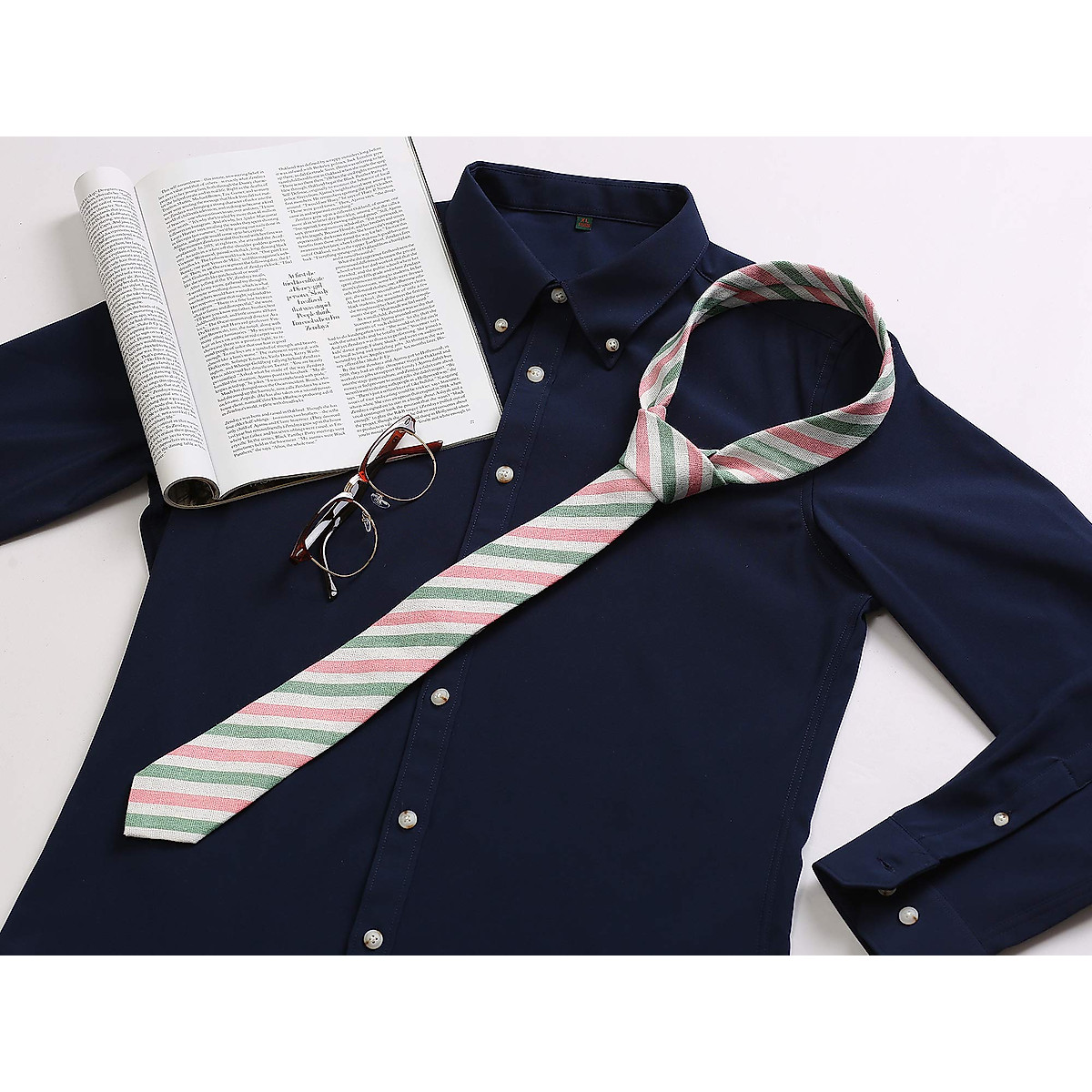 Allegra K Men's Stripe Necktie Self-Tied Linen Slim Ties for Business Casual One Size Green Pink