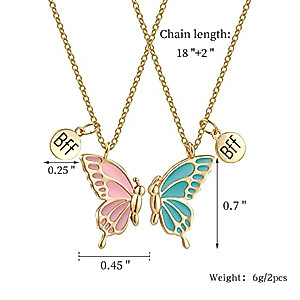 WEDDINEN Best Friends BFF Necklace for 2, Half Cute Aesthetic Matching Butterfly Friendship Pendant Necklaces for Teen Girls Women (Gold)