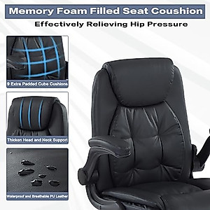 VECELO High Back, Jet Black Ergonomic Executive Chair with SGS Gas Lift, Lumbar Support, Adjustable Height and Rocking Mode, Flip-up Arms, 360°Silent Swivel for Home Office and Gaming