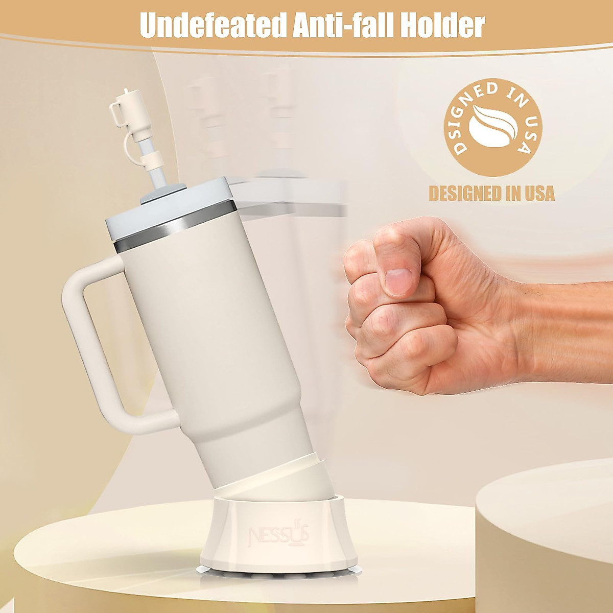 NESSUS 5Pcs Stanley Cup Accessories, Silicone Boot Sleeve with Bottom Holder Protector, Straw Cover, Dual Protective Ring and Sticker, Compatible with Stanley Quencher 40oz 30oz(Tumbler Not Included)