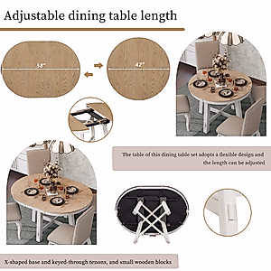 LCH, Farmhouse Round Extendable Dining 16" Leaf Kitchen Table (Oak Natural Wood and Antique White)