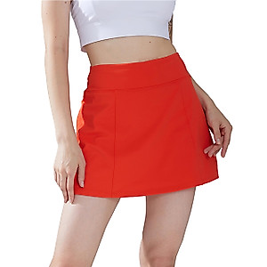 1a1a Tennis Skirts for Women with Shorts Pockets High Waisted Tummy Control Golf Skorts Skirt Athletic Workout Sports Gym Exercise Short Skirt Skort Orange Small