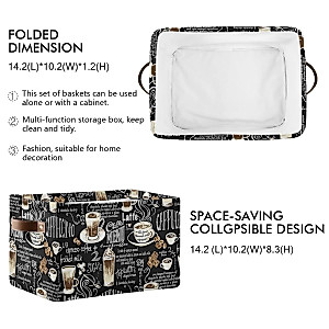 Wamika Black Coffee Beans Storage Basket Fabric Laundry Baskets Cappuccino Latte Chocolate Cocoa Storage Boxes Organizer Bag for Baby Cloth Dog Toy Book Storage Cubes Shelf Closet Bins 16x12x8 Inches