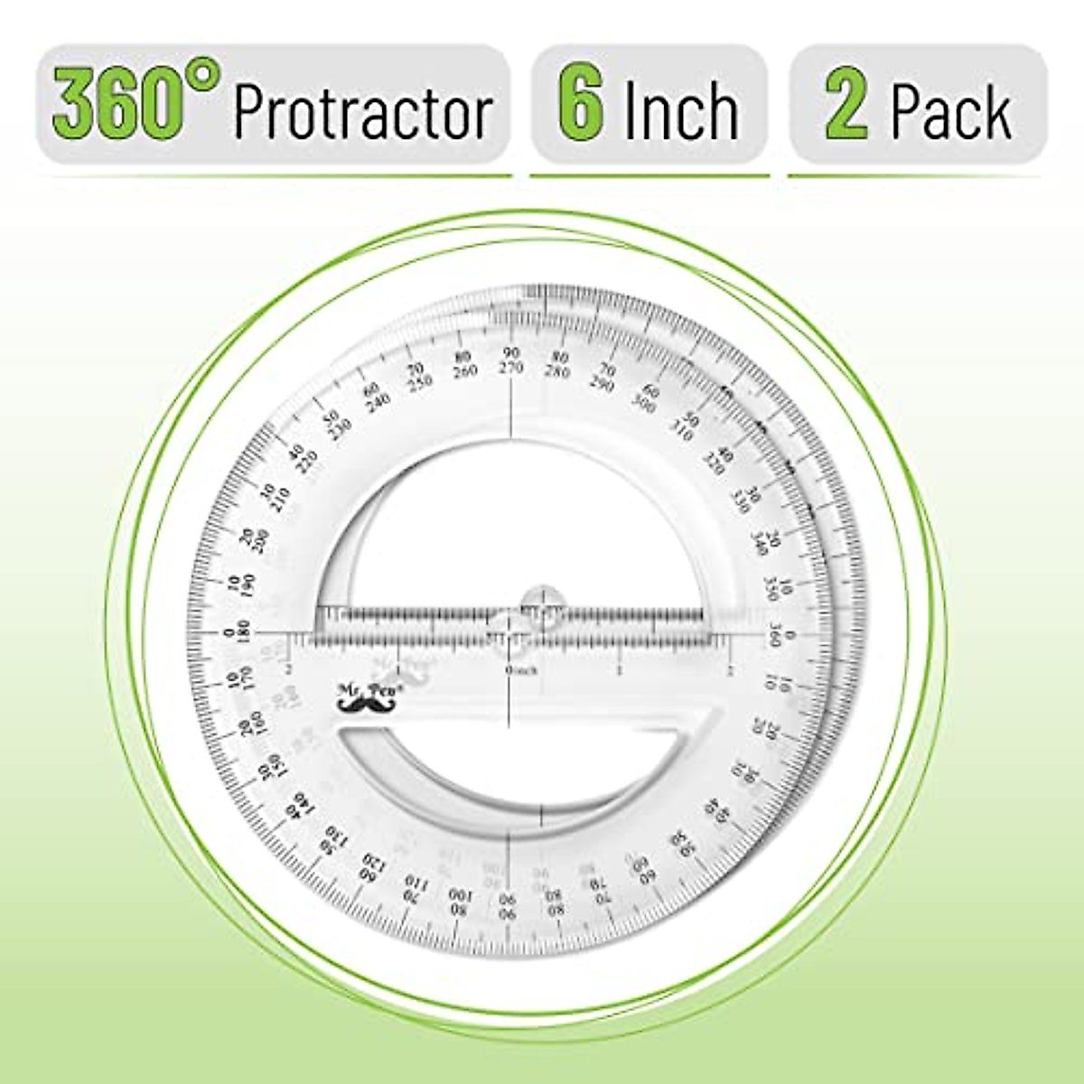 Mr. Pen- Protractor, Pack of 2, Protactor 360 Degree, Protractor Set, Protractor Ruler, Drafting Tools, Circle Protractor, Protractors Classroom Set, Large Protractor, Math Geometry Set