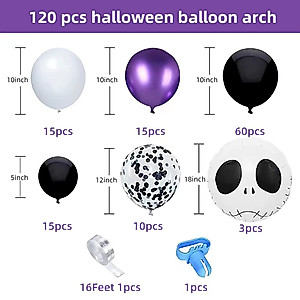 Halloween Balloon Garland Arch Kit Purple Black Balloon Nightmare Balloon With Skull Balloons for Nightmare Before Christmas Halloween Birthday Baby Shower Decorations