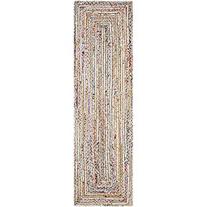 SAFAVIEH Cape Cod Collection Runner Rug - 2'3" x 12', Beige & Multi, Handmade Boho Braided Jute & Cotton, Ideal for High Traffic Areas in Living Room, Bedroom (CAP202B)