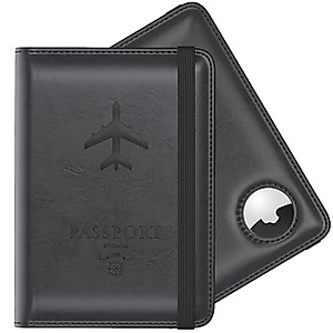 Stouchi AirTag Passport Holder, Passport Holder with Airtag Slot, Passport Wallet Cover for Men, Family Leather Passport Protector Case, Anti-Lost Travel Essentials, Grey