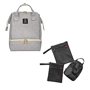 Breast pump bag with Cooler Layer, 3pcs Diaper Bag Baby Cooler & Wet Dry Bag Pouch Set - Grey Color Diaper Bag Cooler Backpack Convenient for Mother to Working and outdoor