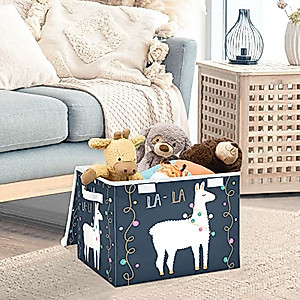 Christmas Llama Storage Bins with Lids for Organizing Lidded Home Storage Bins with Handles Oxford Cloth Storage Cube Box for Living Room